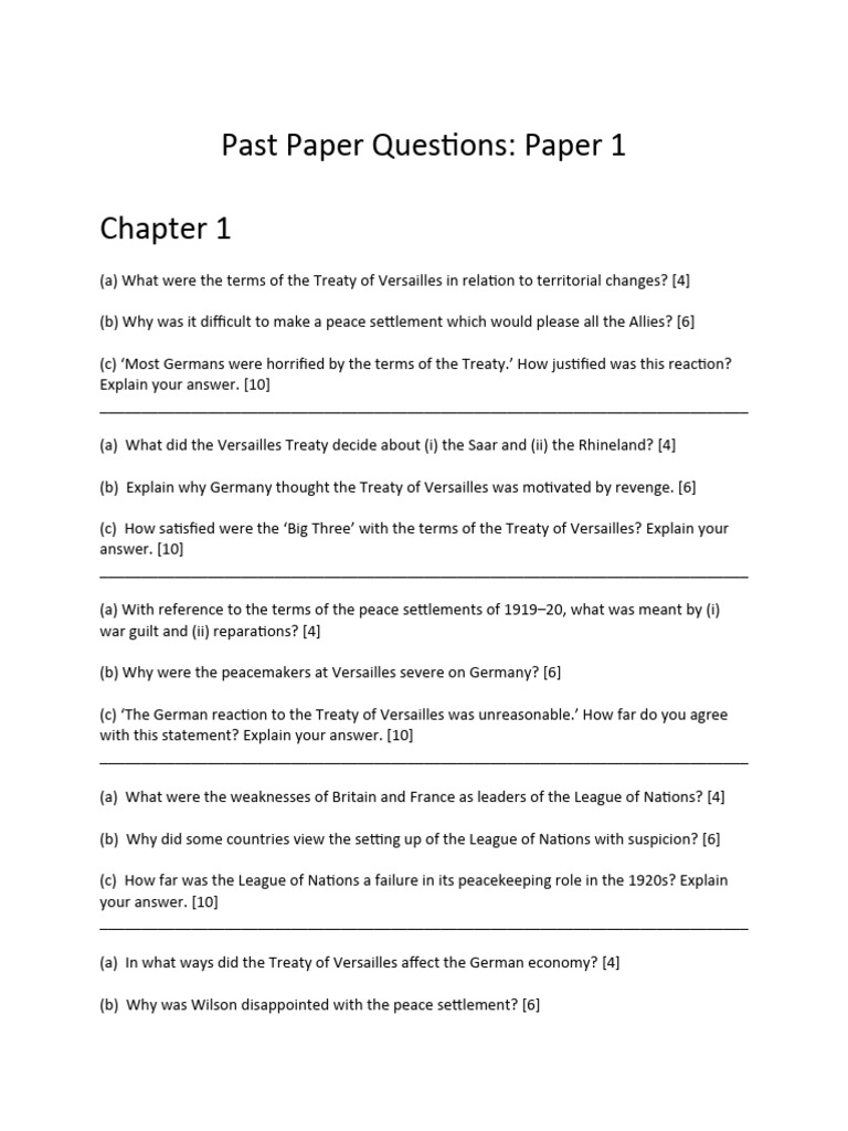 Past Paper 1 Questions by Unit | PDF | Joseph Stalin | Treaty Of Versailles
