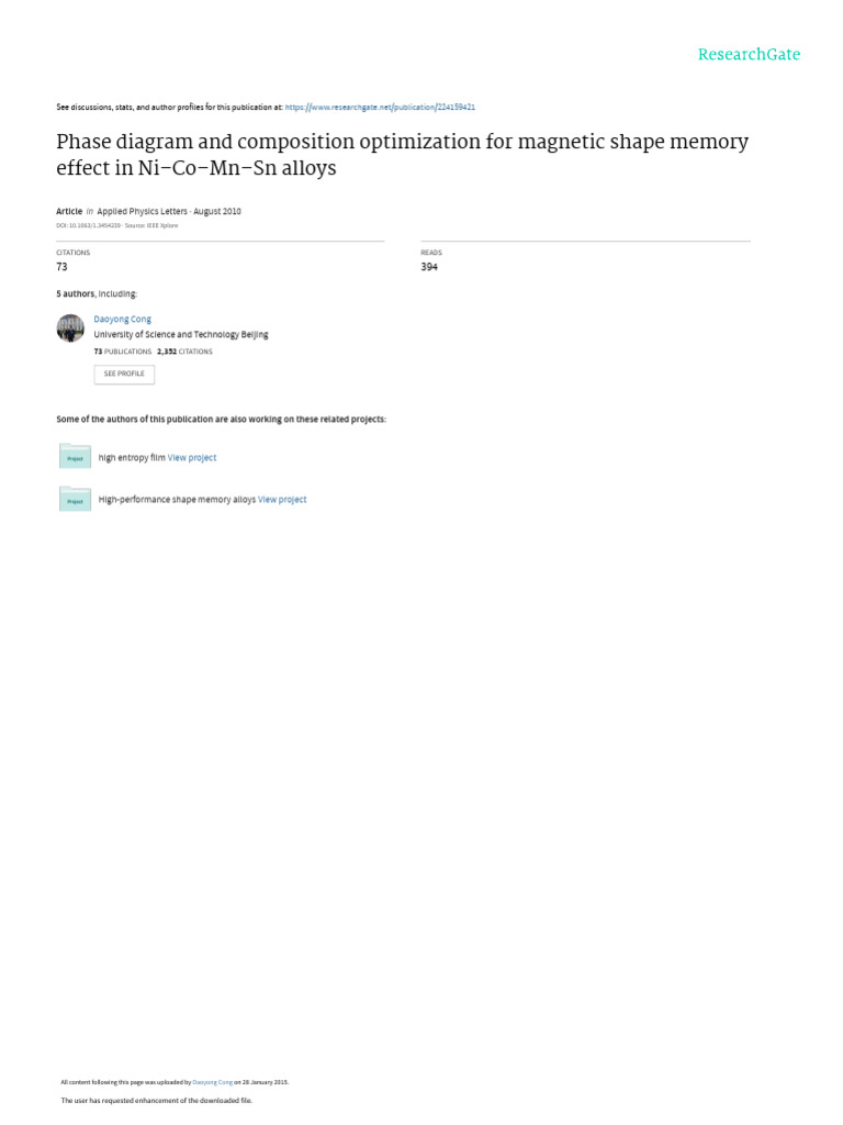 Phase Diagram and Composition Optimization For Mag | PDF | Shape Memory ...