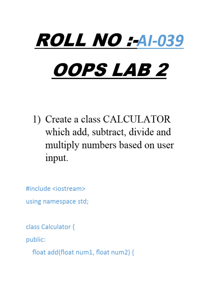 Oops Lab 2 | PDF | C++ | Computer Science Oops Lab 2 | PDF | C++ | Computer Science