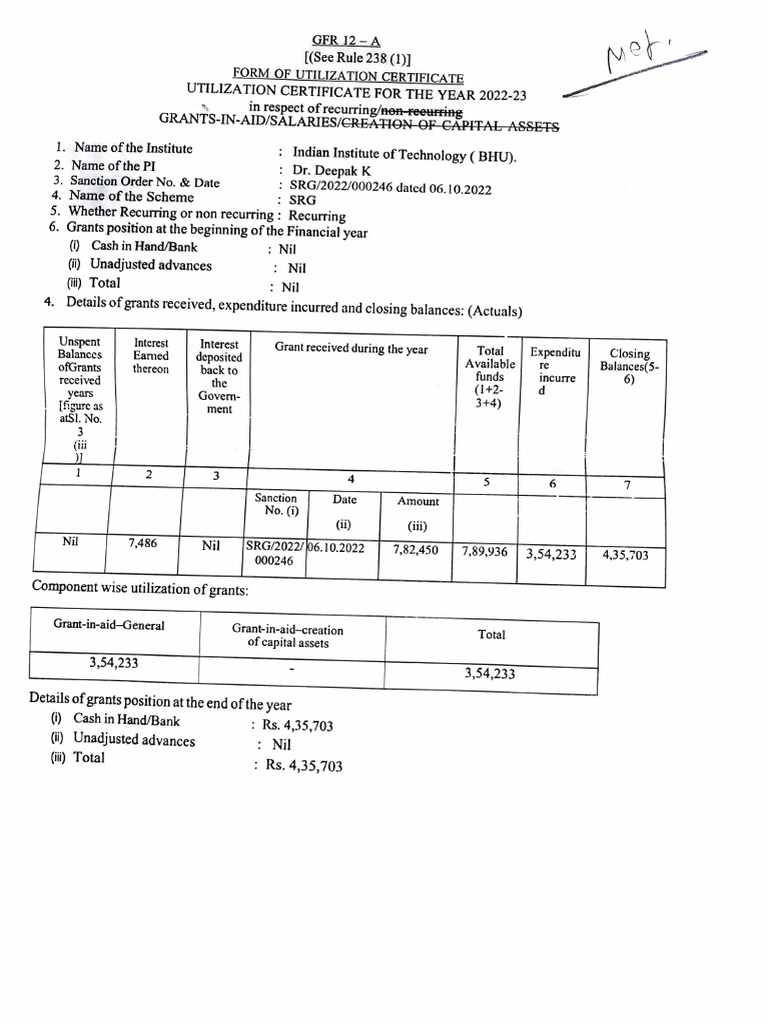Utilization Certificate for Grants 2022-23 | PDF | Audit | Expense