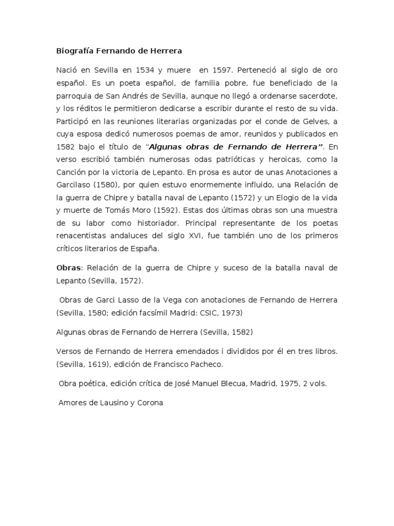 Biografía Fernando de Herrera | PDF