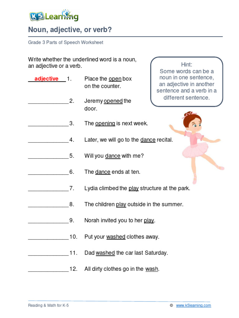 grade 3 noun verb adjective a | PDF