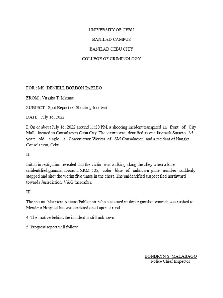 Shooting Incident Report: Cebu City | PDF