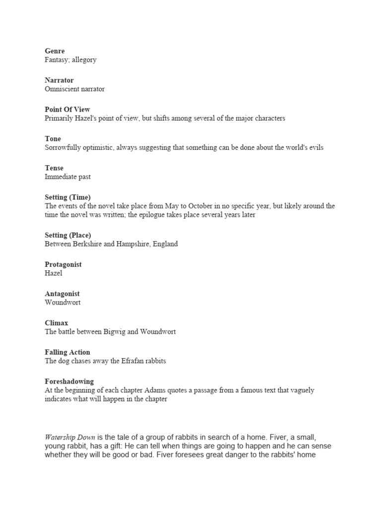 Watership Down Summary | PDF