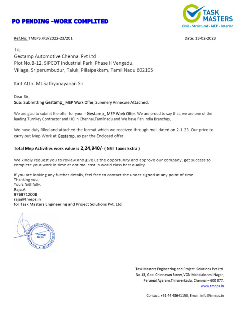 Quotation For Compressor Work - Gestamp | PDF