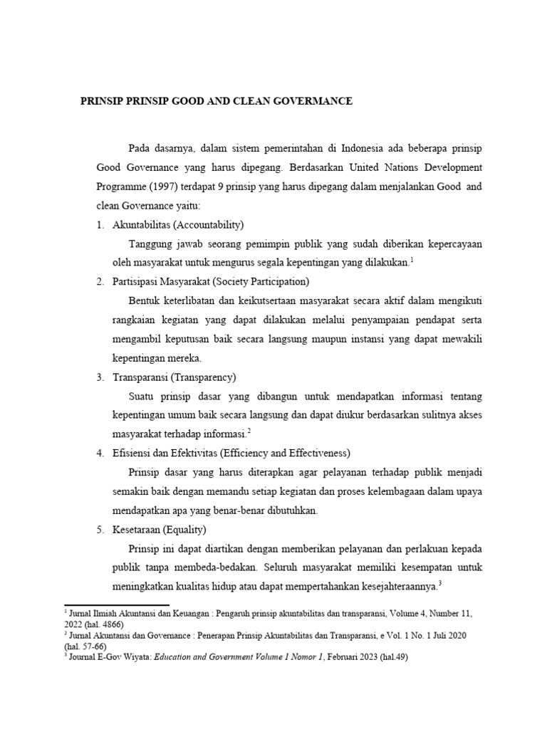 9 Prinsip Good and Clean Governance | PDF
