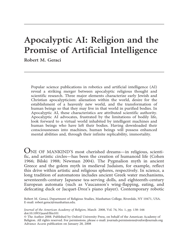 Robert Geraci Apocalyptic - AI - Religion - and - The - Promise | PDF ...