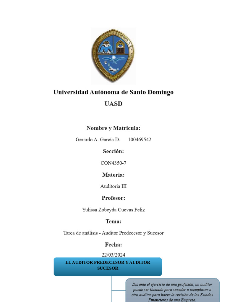 3.3 Tarea de Análisis - Auditor Predecesor y Sucesor | PDF | Auditoría ...