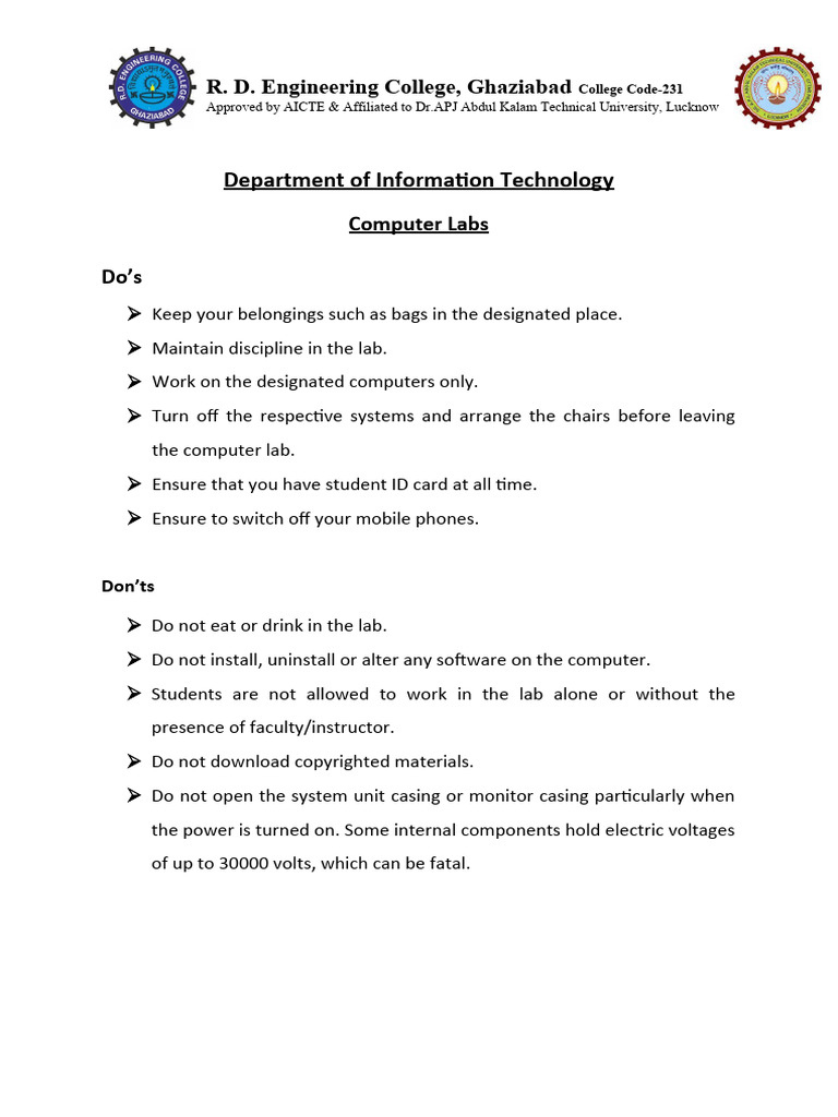 It Computer Lab Do's and Don'ts | PDF
