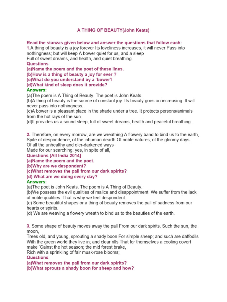 a thing of beauty | PDF | Beauty | John Keats