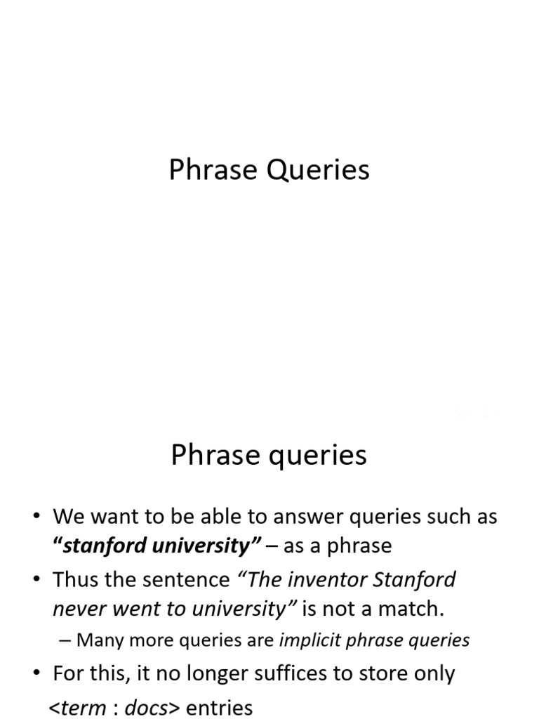 Lecture 3 Phrase Queries and Positional Index | PDF | Search Engine ...