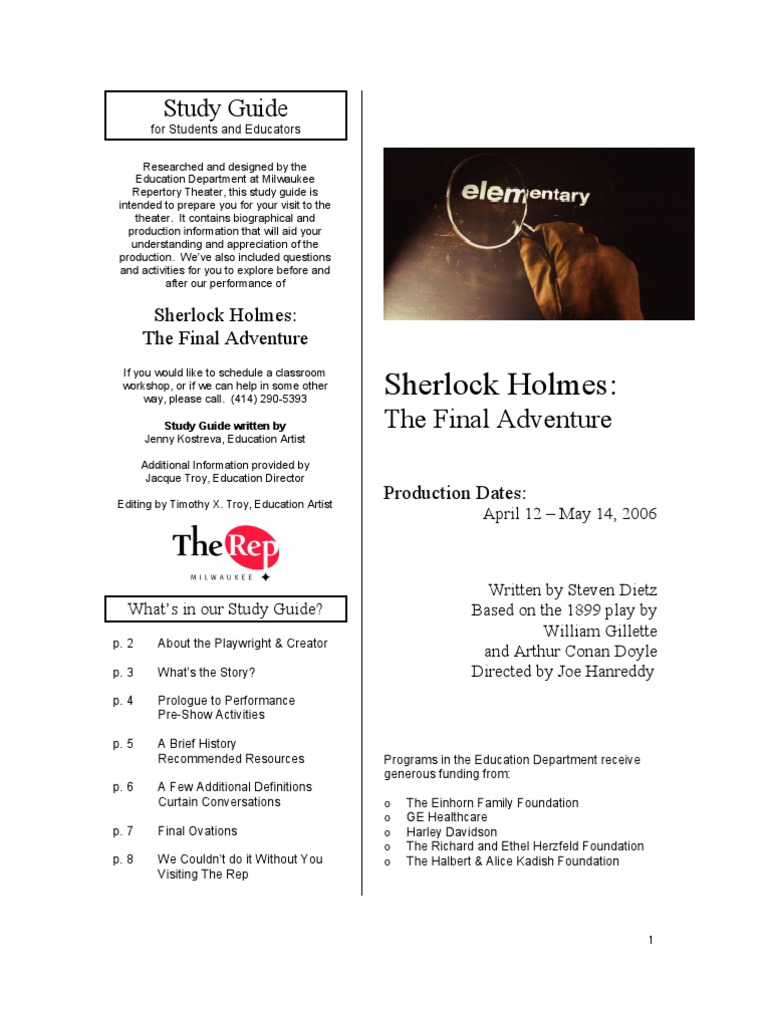 Sherlock Holmes Study Guide for Educators | PDF | Professor Moriarty ...