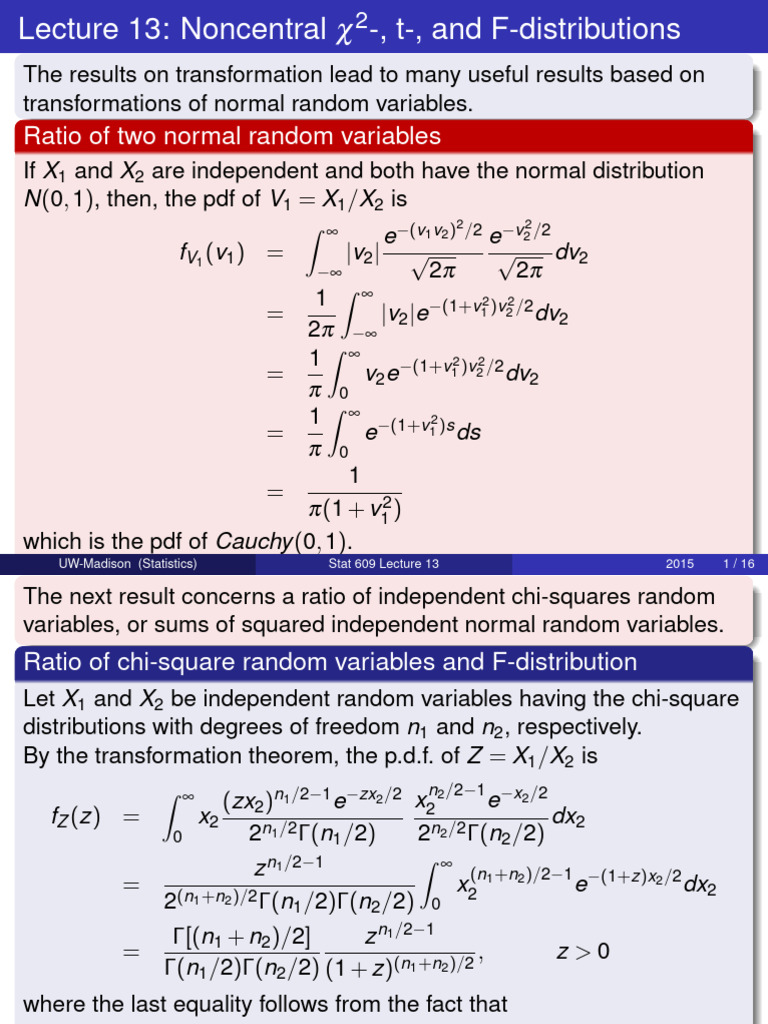 Non Central Chi Square Distribution | PDF | Chi Squared Distribution | Probability
