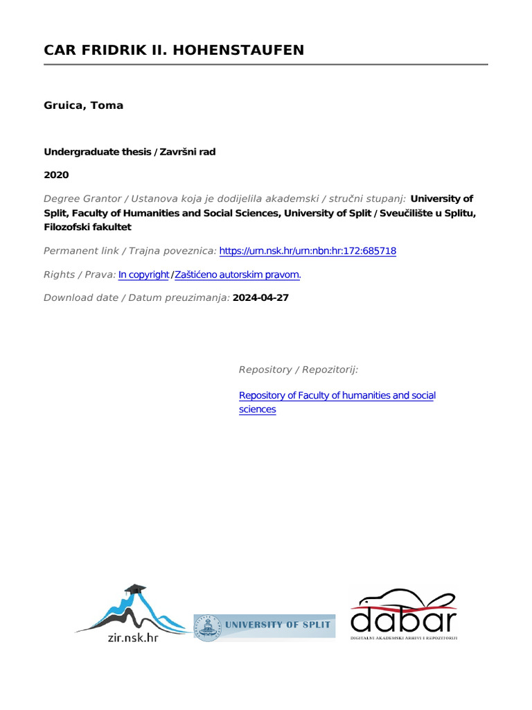 Zavrsni Rad Fridrik II Hohenstaufen Potpis | PDF