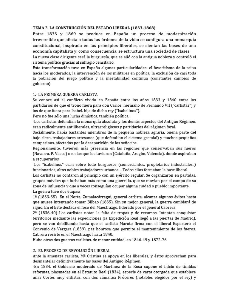 Resumen TEMA 2 LA CONSTRUCCION DEL ESTADO LIBERAL | Descargar gratis PDF | España | Política de ...