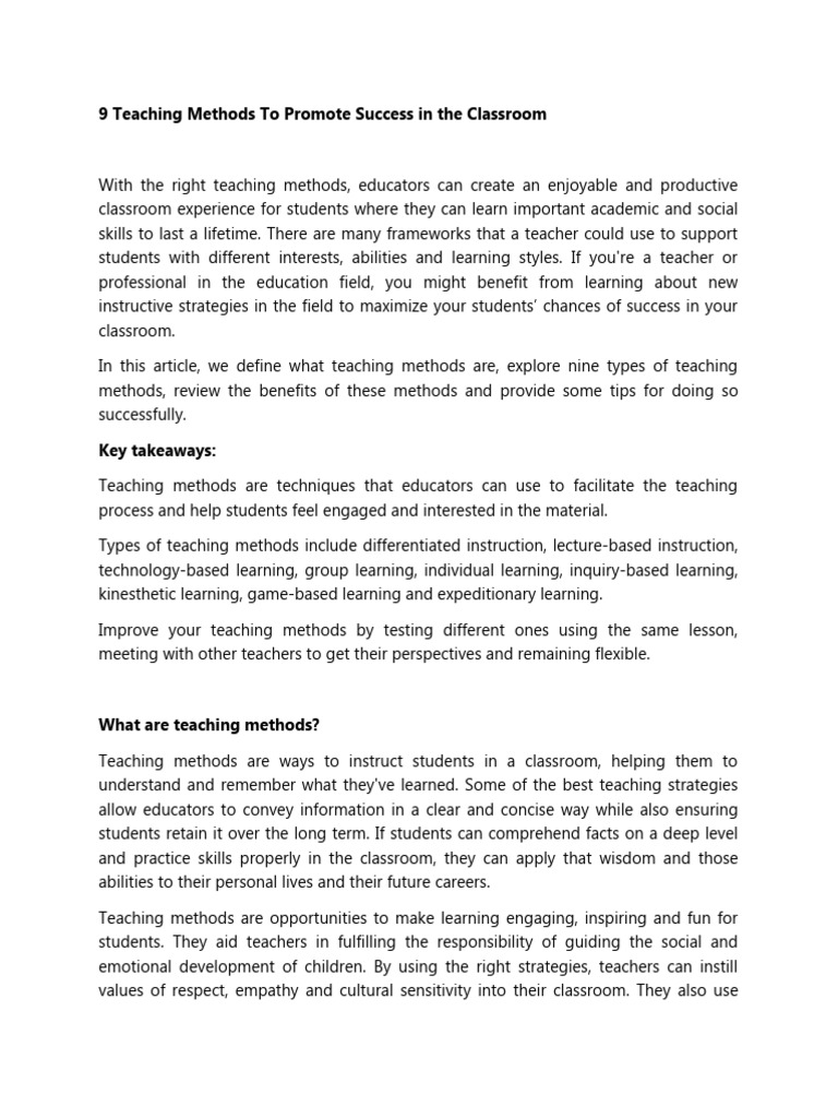 Teaching Methode Pdf Classroom Management Teaching Method