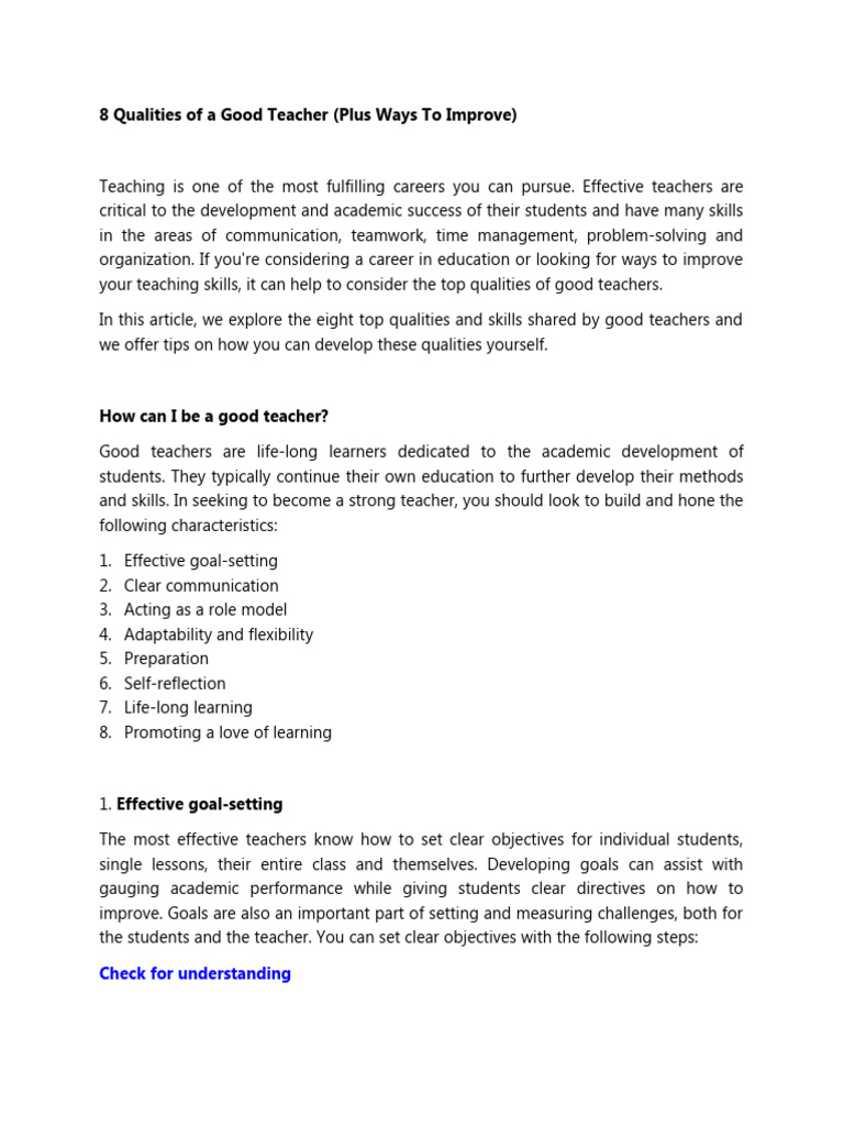 All About Good Teacher | PDF | Performance Indicator | Goal