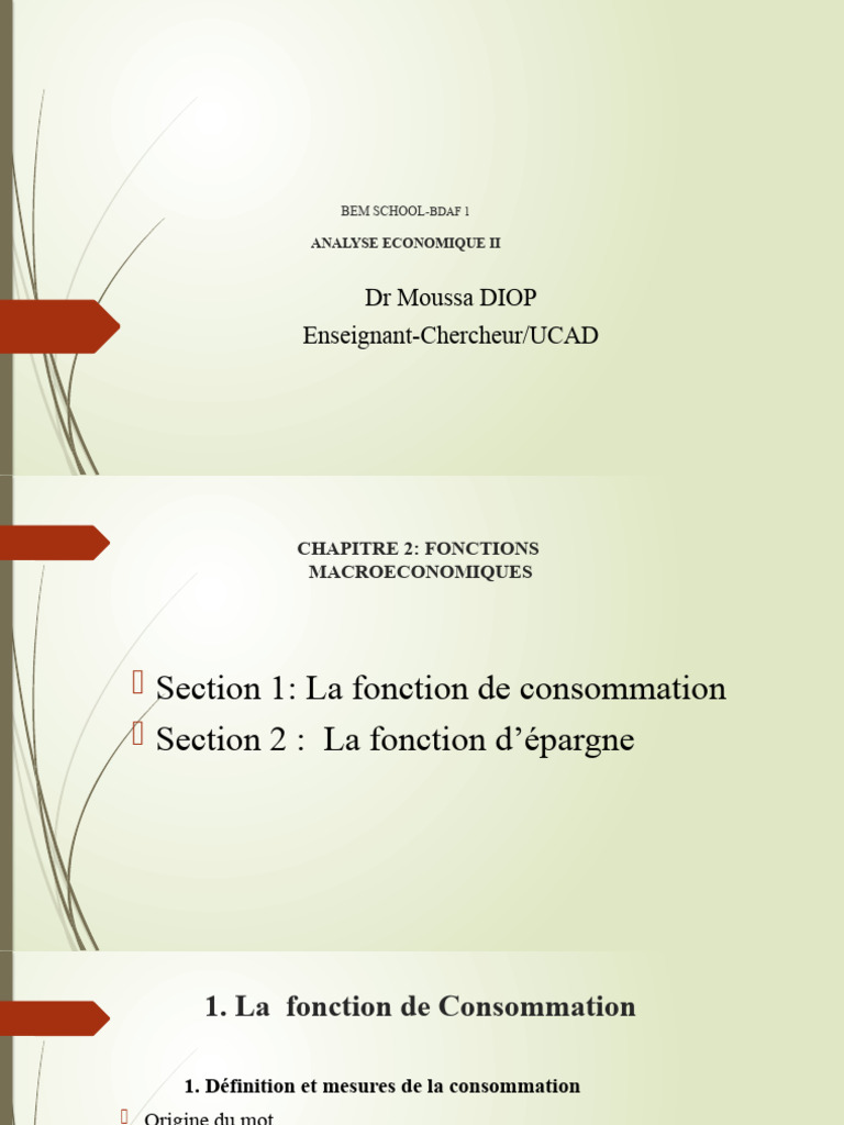 Chapitre 2 AE2-1 | PDF | Épargne | Consommation (Économie)