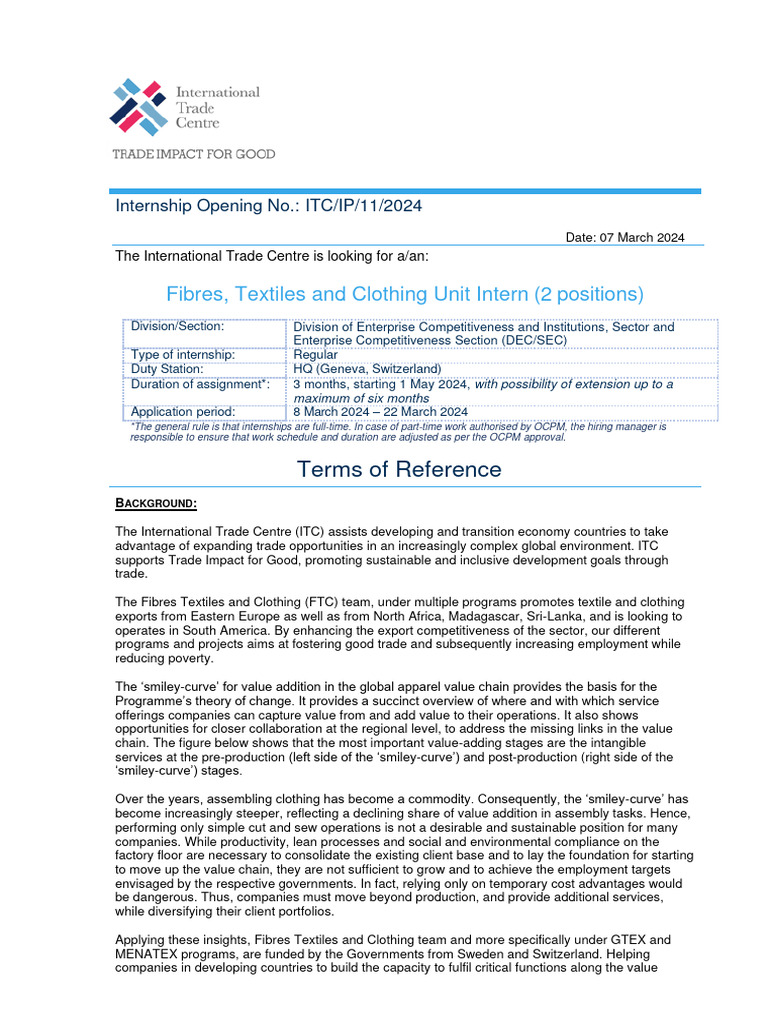 ITC-IP-11-2024 Fibres, Textiles and Clothing Unit Intern | PDF ...