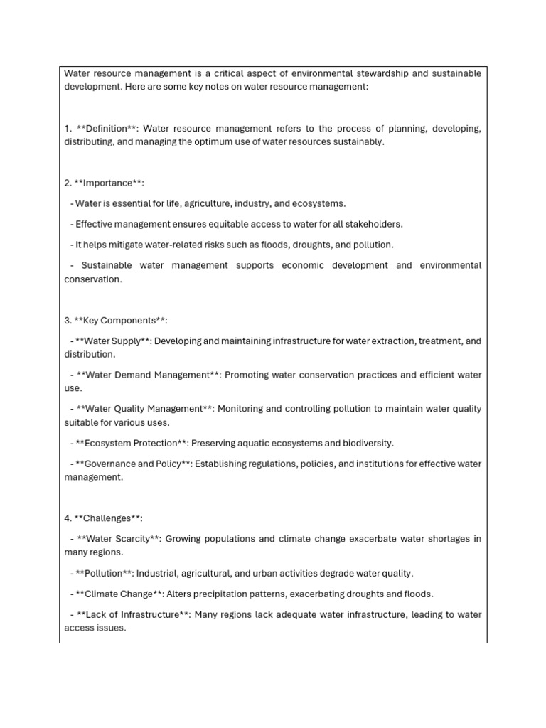 Water Resource Management Is A Critical Aspect of Environmental ...