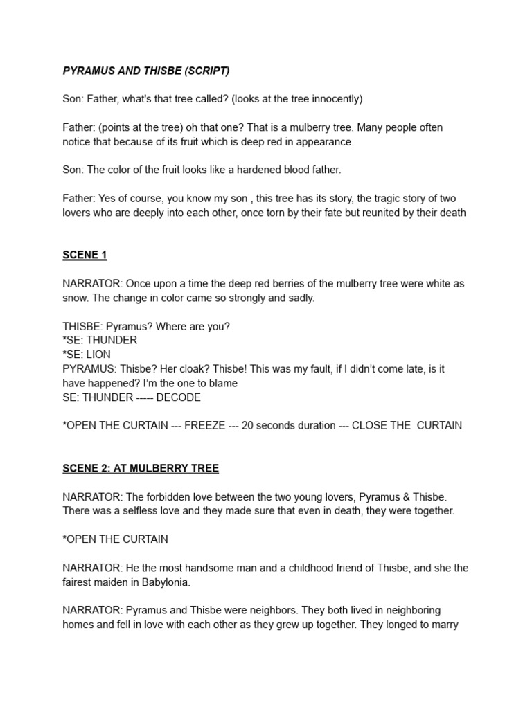 Pyramus and Thisbe Script | PDF | Art | Mystery, Thriller & Crime Fiction