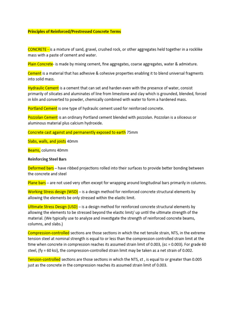 Principles of ReinforcedPrestressed Concrete Terms | PDF | Concrete ...