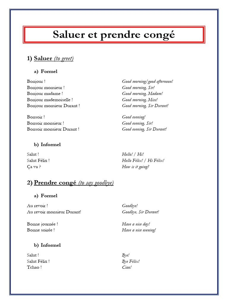 Salutations et Prendre Congé en Français | PDF