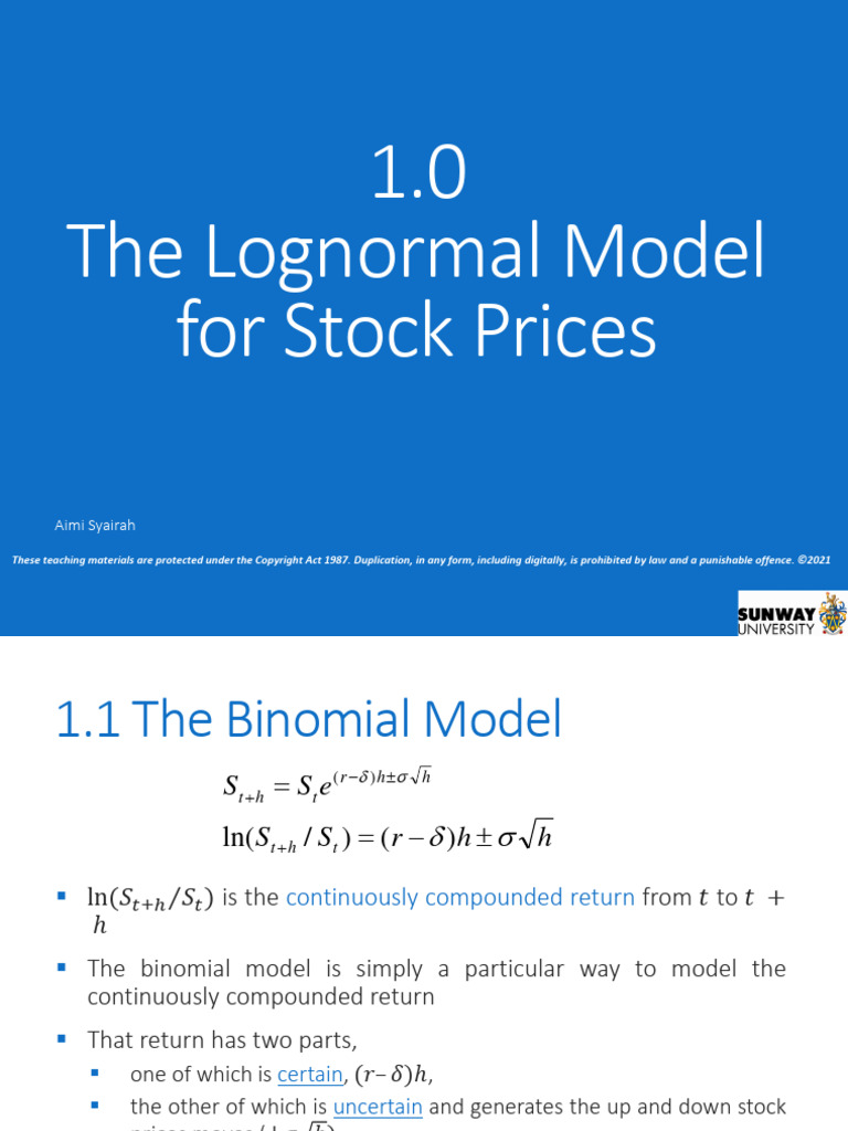 1.0 The Lognormal Model For Stock Prices | PDF | Option (Finance ...