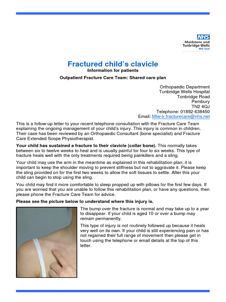 Child Clavicle Fracture Care Guide | PDF | Elbow | Hand