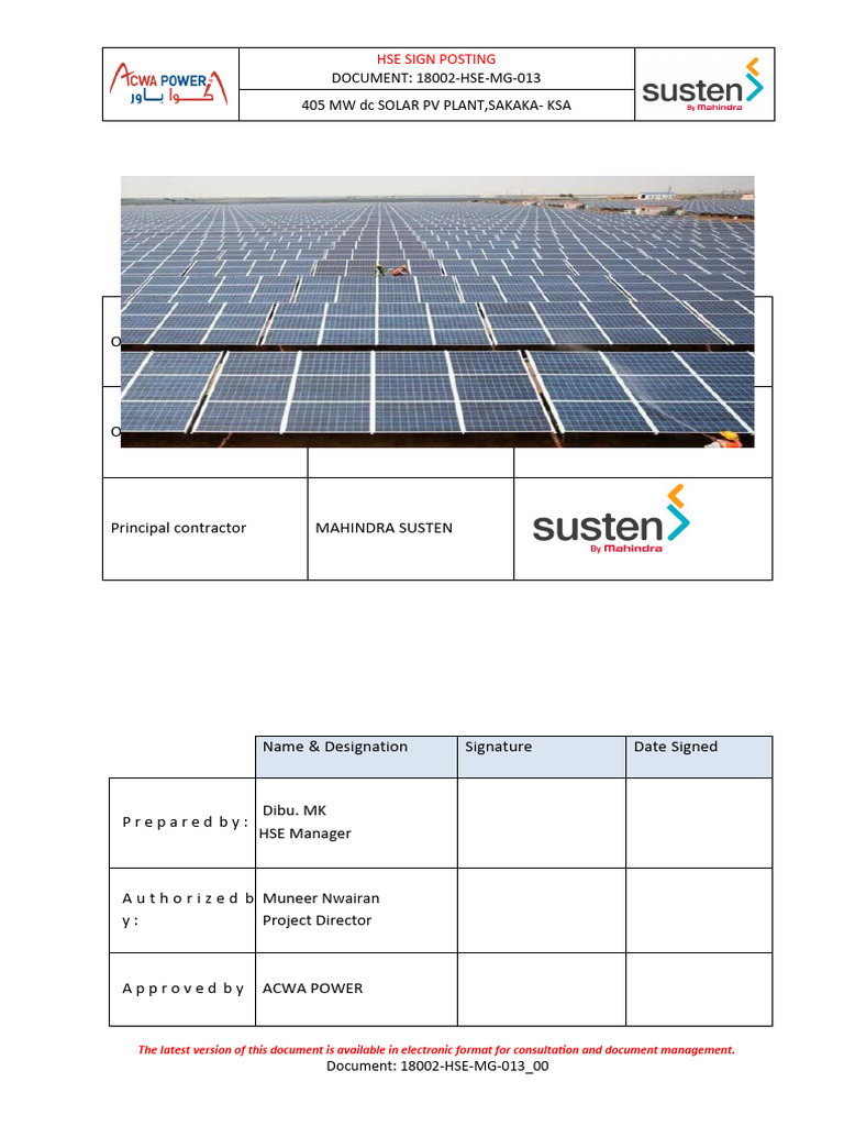 18002-HSE-MG-013_00 HSE SIGN POSTING | PDF | Occupational Safety And ...
