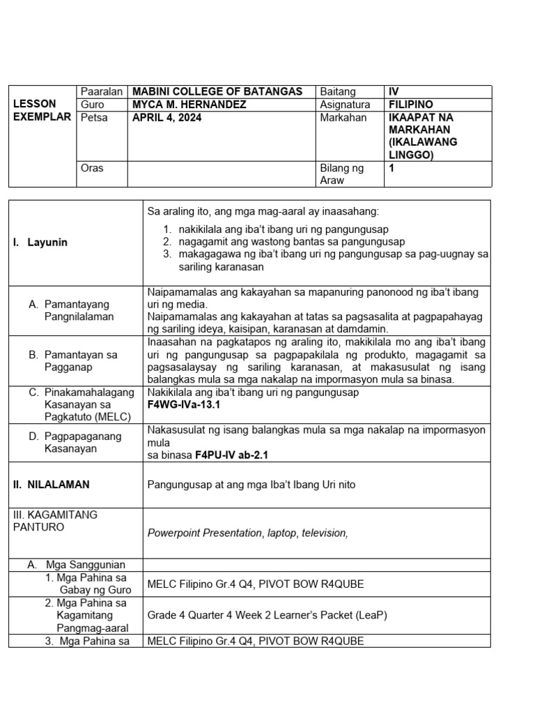 Final LP in Filipino | PDF