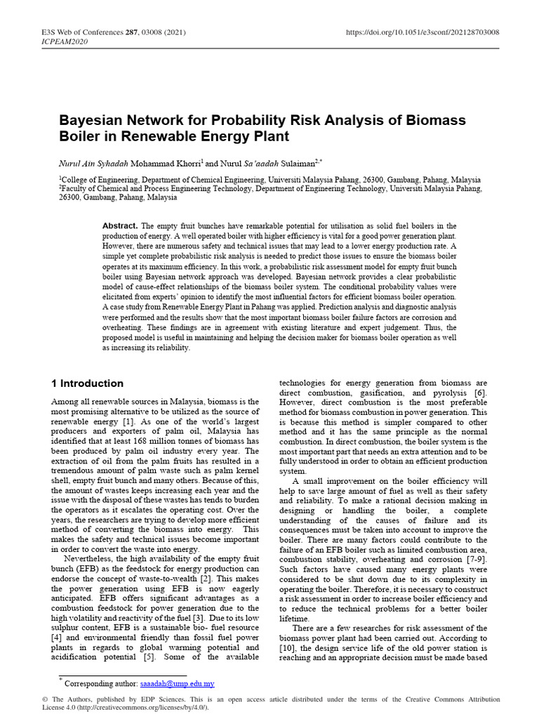 E3sconf Icpeam2020 03008 | PDF | Bayesian Network | Boiler