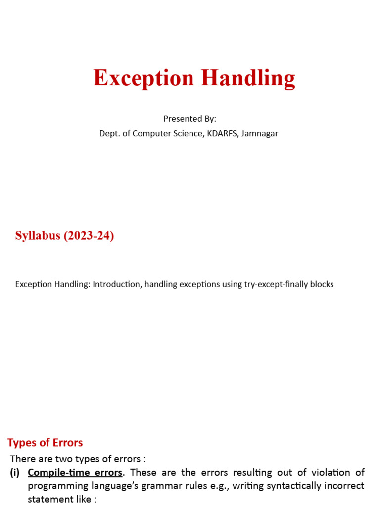 Exception Handling Pdf Computer Program Programming