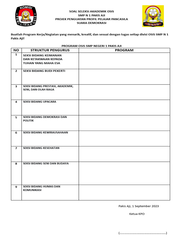 Seleksi Akademik Osis SMP N 1 Pakis Aji | PDF | Karier & Perkembangan | Olahraga & Rekreasi