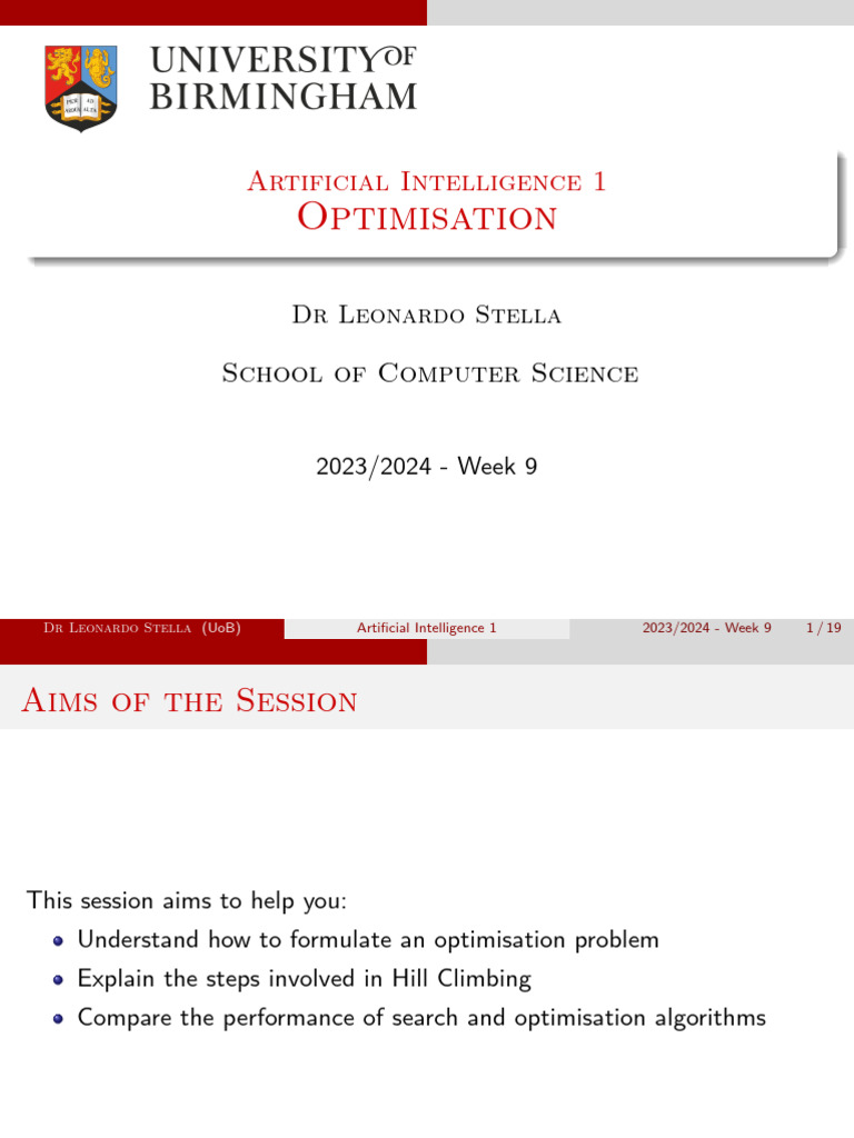 Optimisation: Artificial Intelligence 1 | PDF | Mathematical Optimization | Algorithms And Data ...