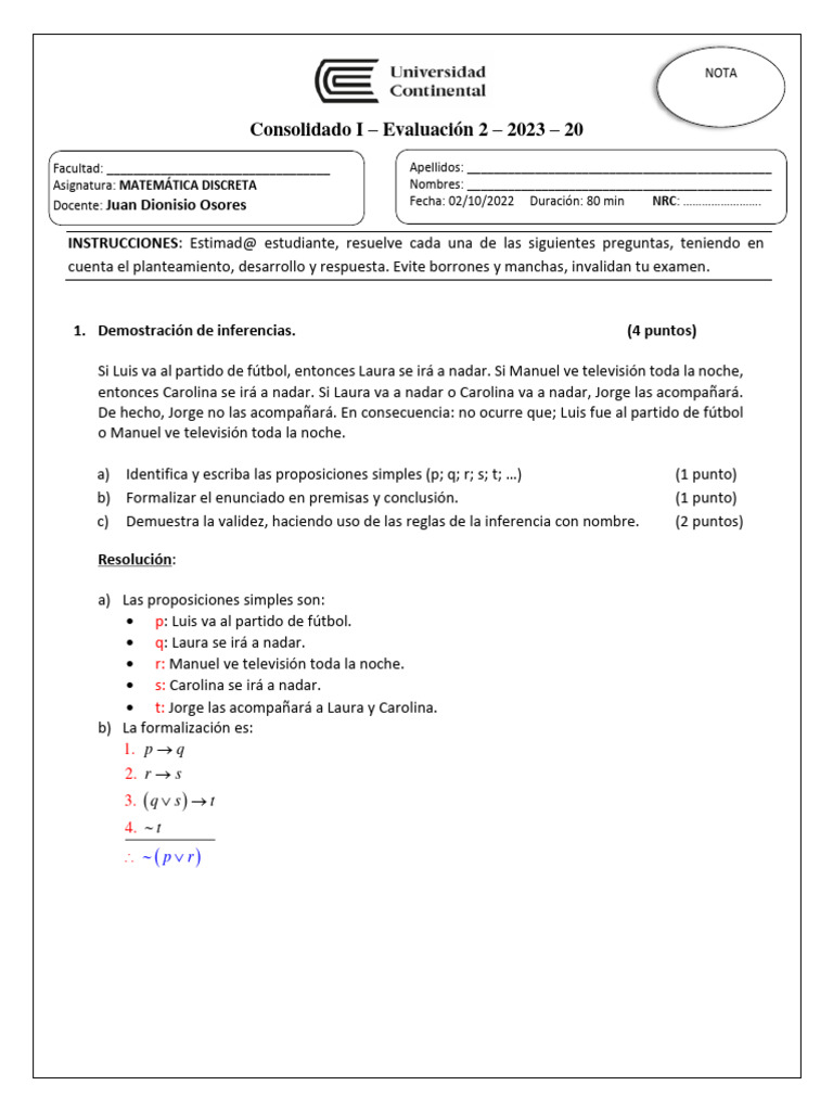 ED 2 - matemática discreta - Solucionario | PDF | Lógica matemática ...
