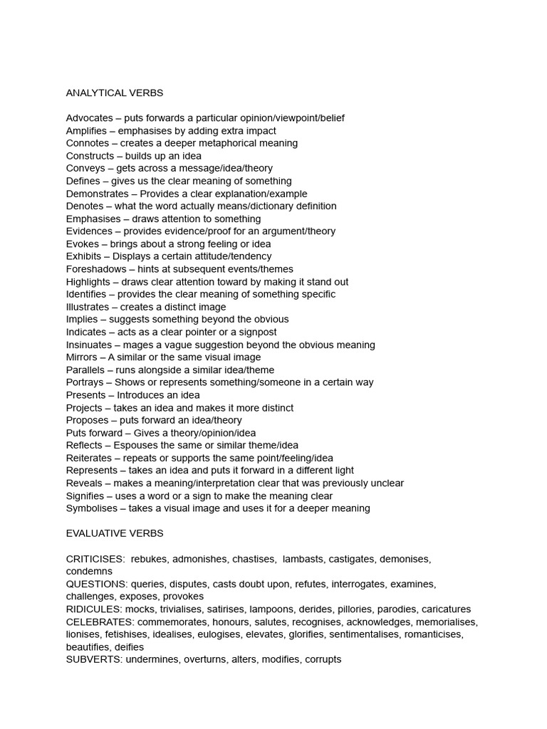 Analytical Verbs Paper 2 | PDF | Self-Improvement
