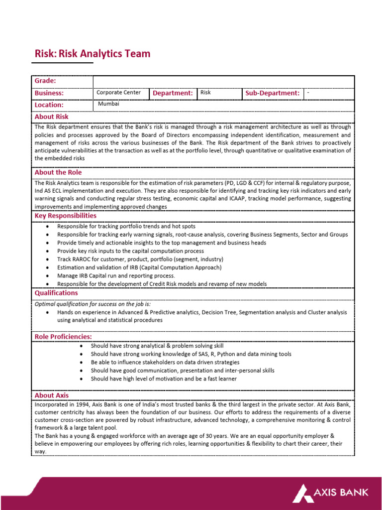 Risk Risk Analytics Team | PDF | Analytics | Risk