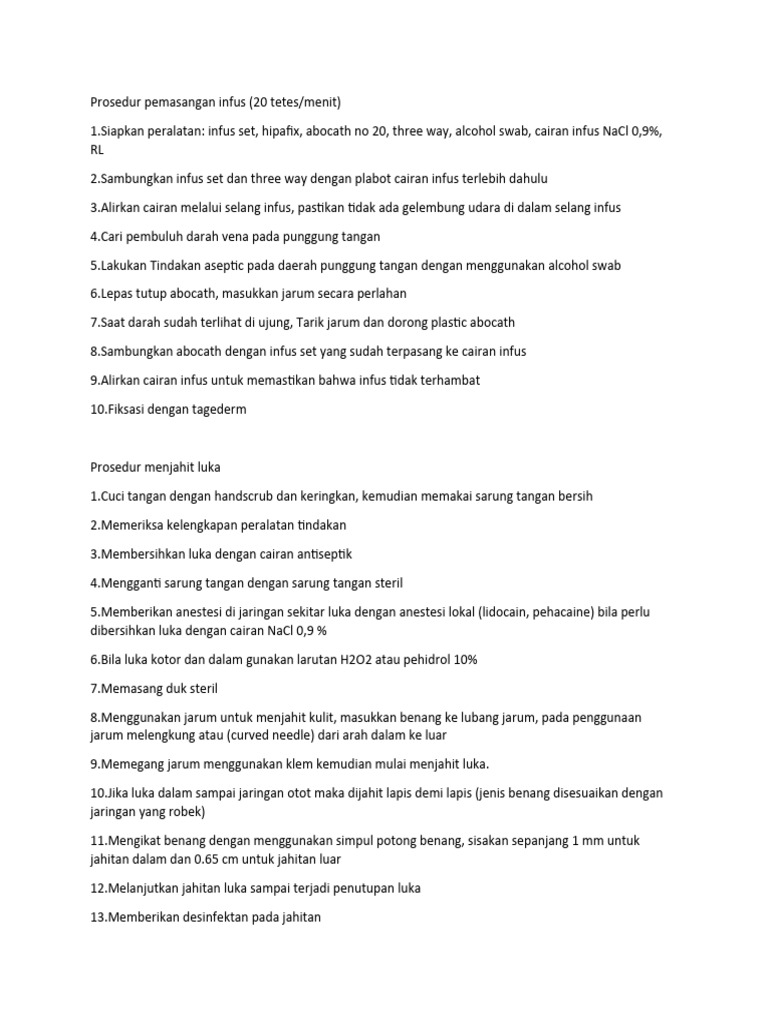 Prosedur Pemasangan Infus | PDF