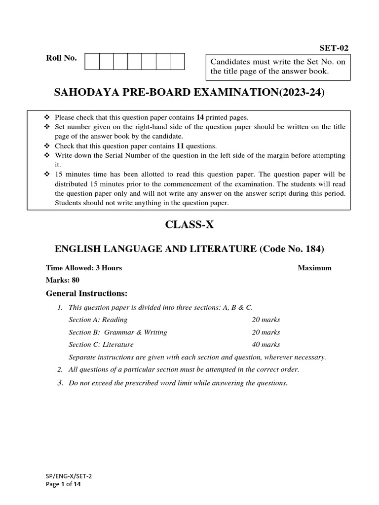 X-English - QP (Set - 2) | PDF | Thought | Tourism X-English - QP (Set - 2) | PDF | Thought | Tourism