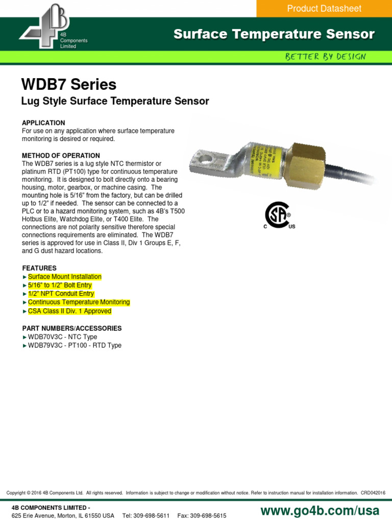 wdb7-temperature-sensor | PDF | Manufactured Goods | Electrical Engineering