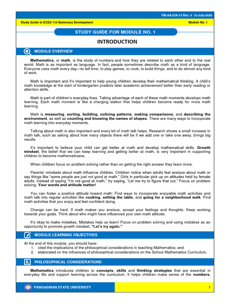 Study Guide 1 | PDF | Mathematics | Curriculum