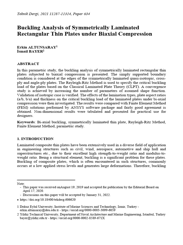 Buckling Analysis of Symmetrically Laminated Rectangular Thin Plates ...