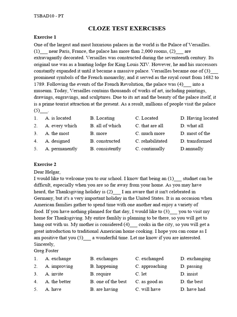 Cloze test | PDF | Palace Of Versailles | Low Carbon Economy