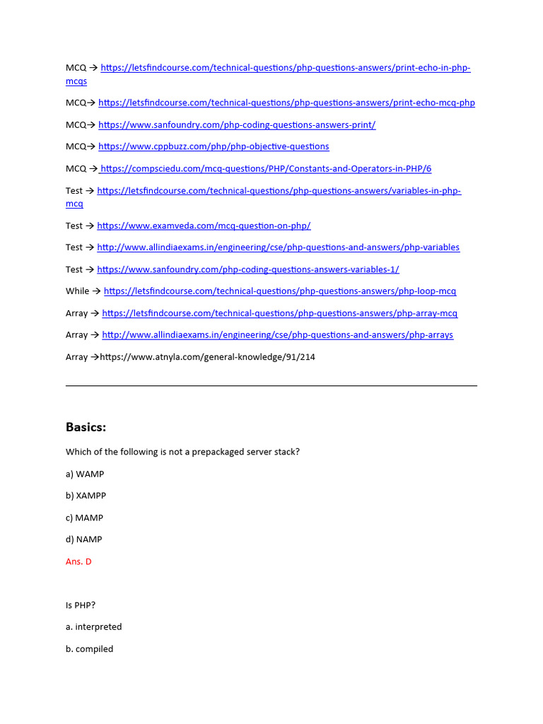 INT 220 MCQs | PDF | Php | Control Flow