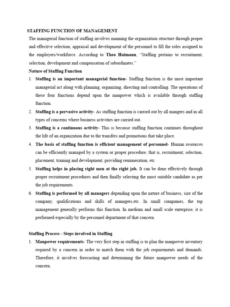 Staffing Function of Management | Download Free PDF | Human Resources ...