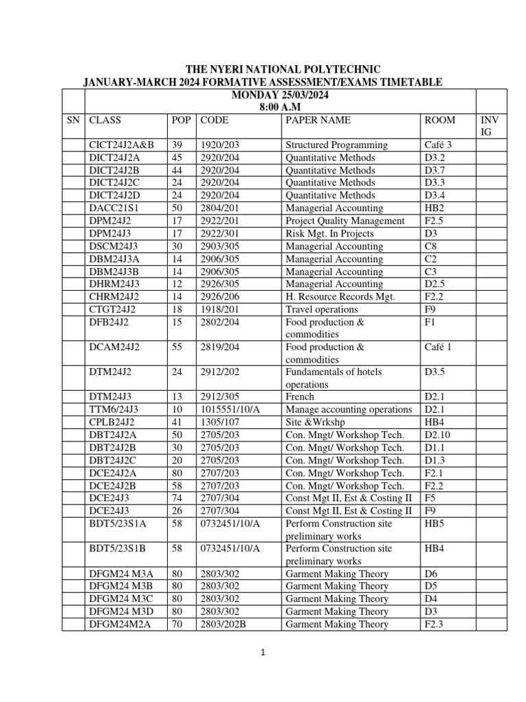 March April 2024 Formative Exam Timetable 2nd Edition | PDF | Engineering
