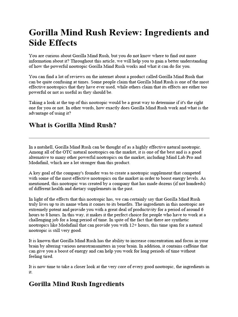 Gorilla Mind Rush Ingredients and Side Effects Blog | PDF | Caffeine | Stimulant