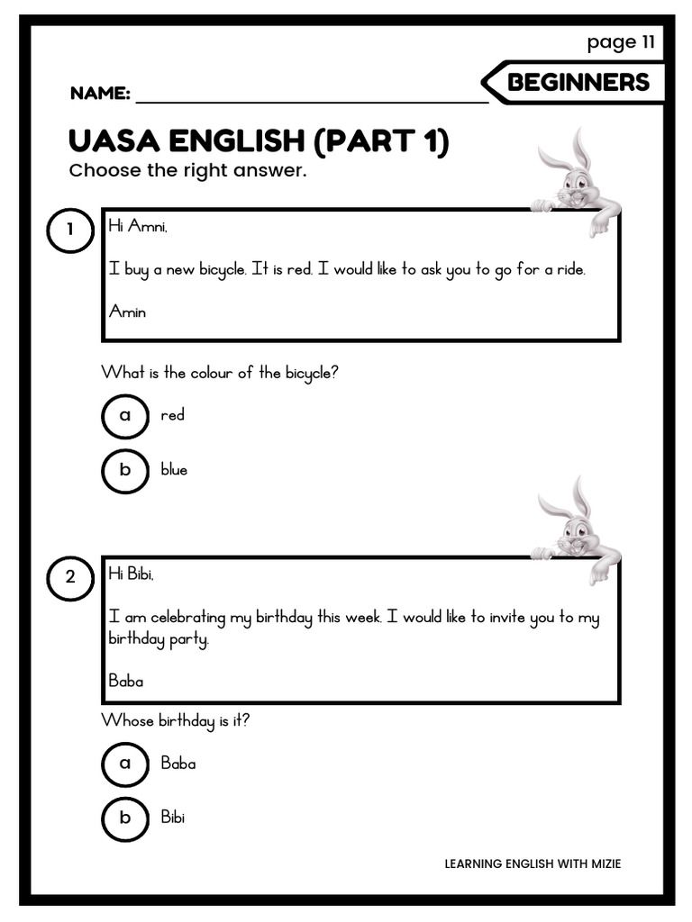 UASA ENGLISH PART 1 BEGINNERs Page 11 To 15 | PDF