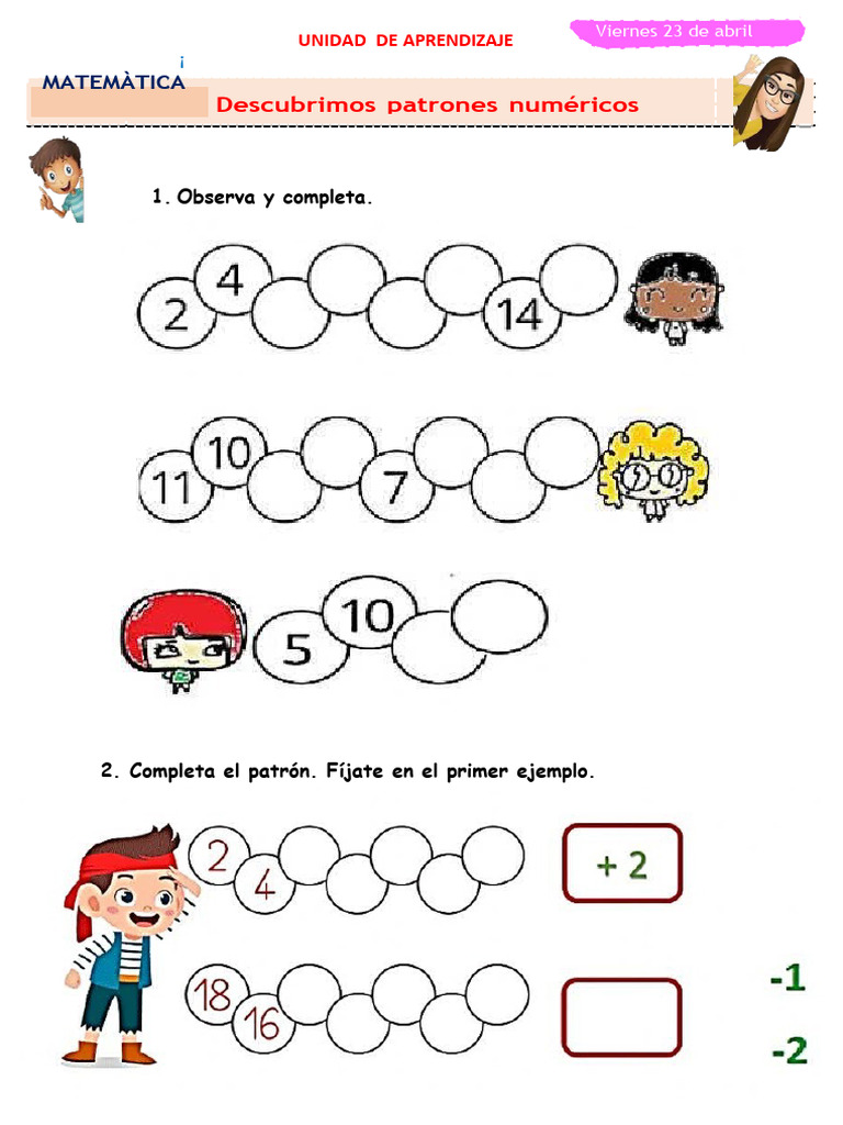 Fichas de Patrones Numéricos 1° Grado | PDF